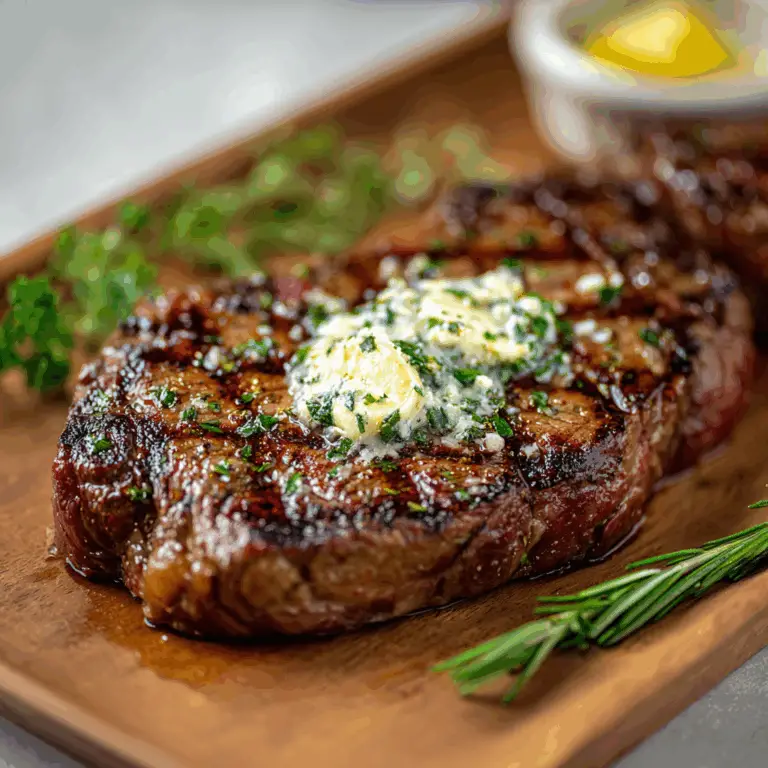 Grilled Ribeye Steak with Garlic Herb Butter