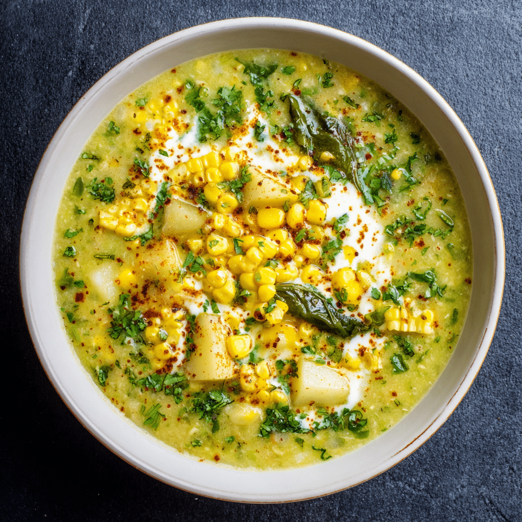 Vegan Roasted Poblano Corn Chowder