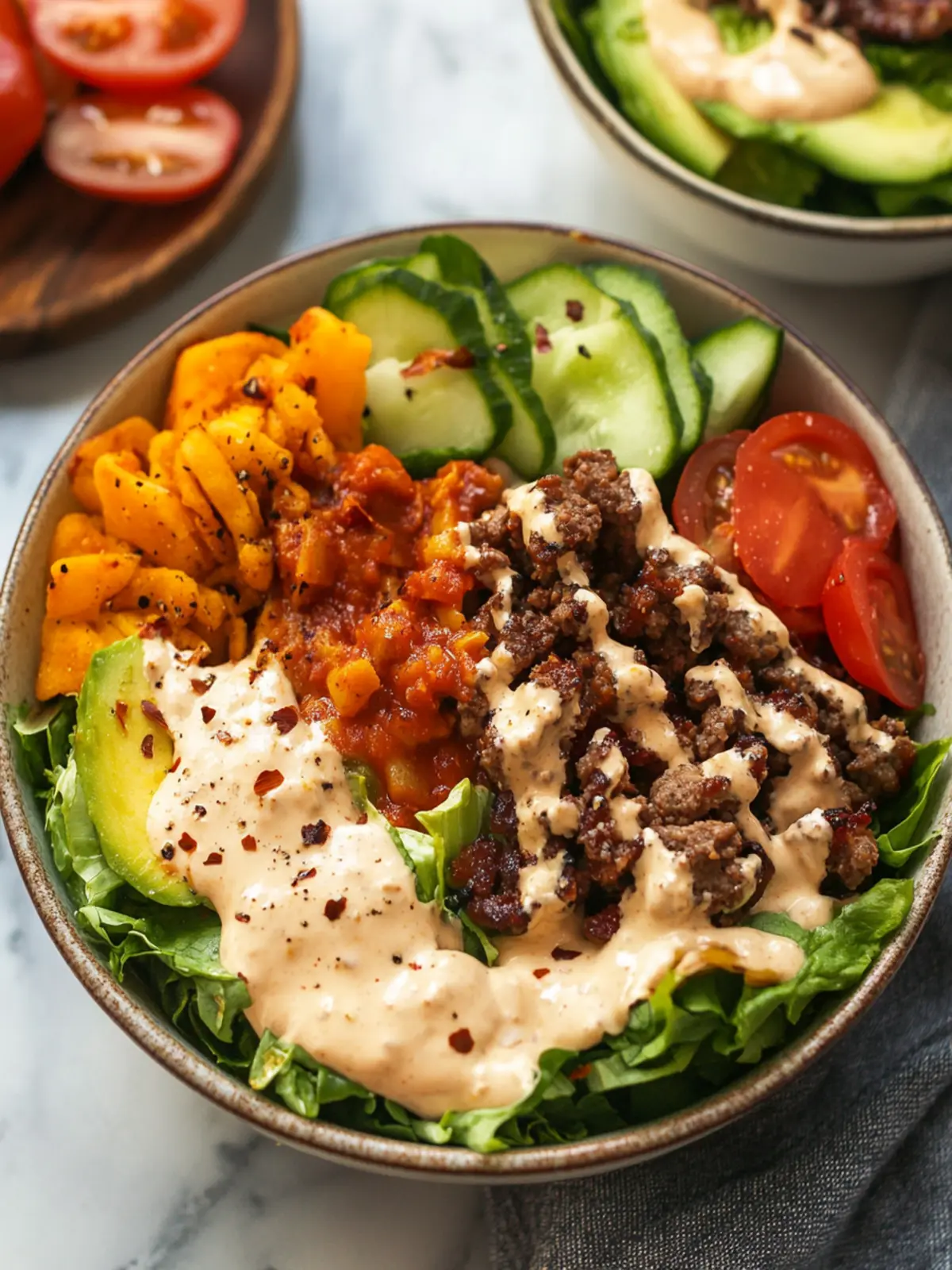 Ultimate Fully Loaded Burger Bowl with Delicious Special Sauce